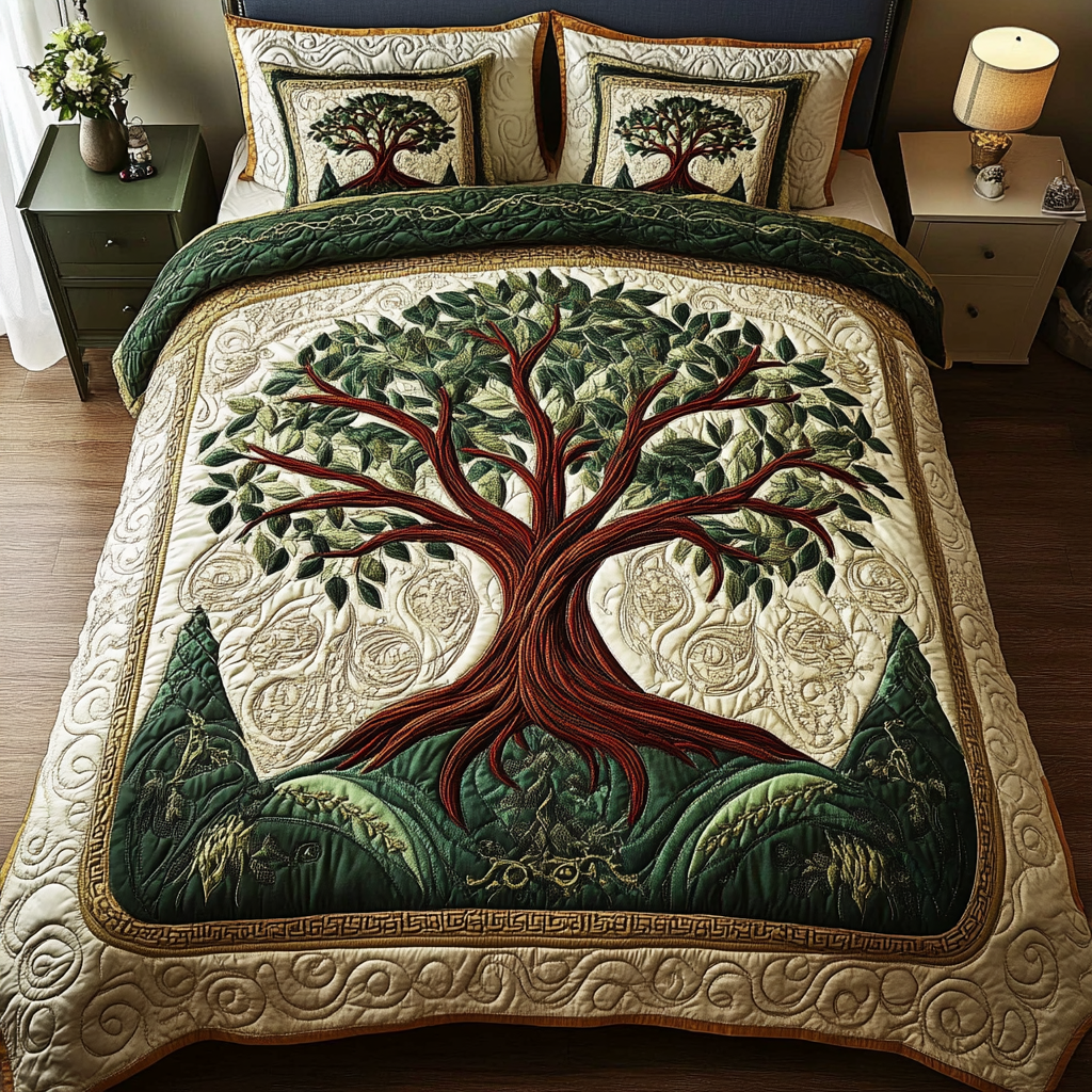 Timeless Branches 3-Piece Quilted Bedding Set NCU0VH960 – Vantique