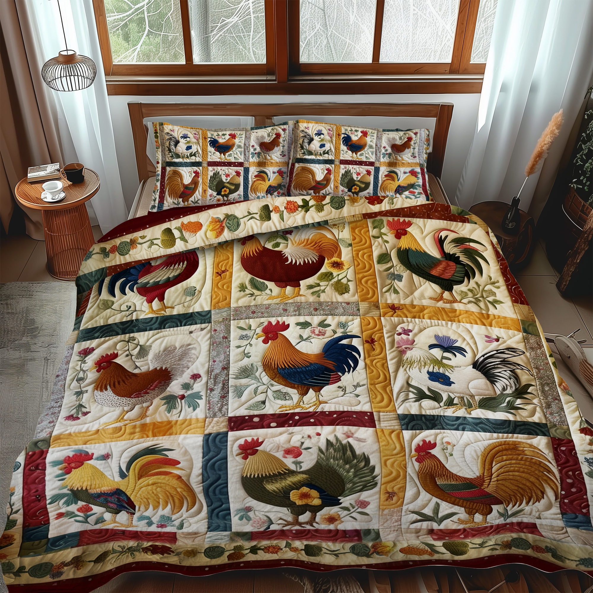 Timeless Clucker 3-Piece Quilted Bedding Set NCU0PT049 – Vantique