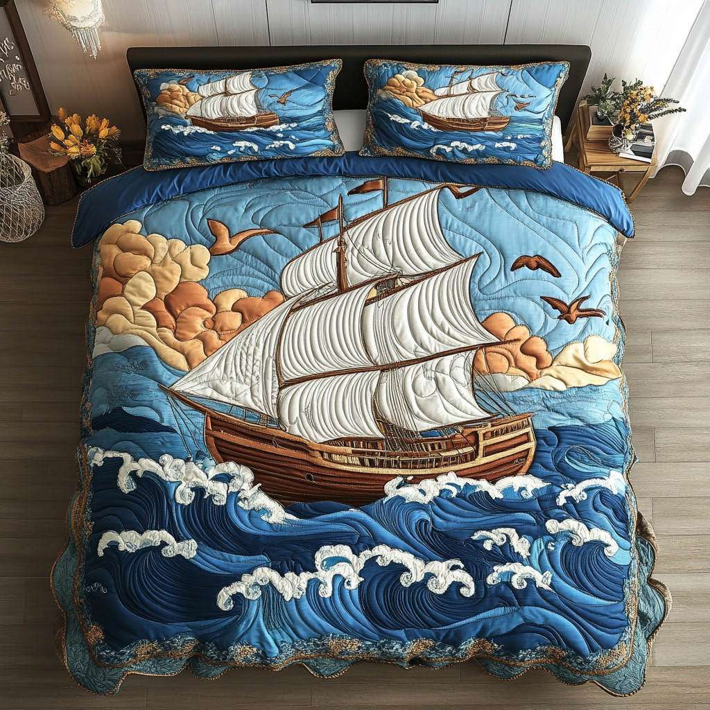 Timeless Sailboat 3-Piece Quilted Bedding Set NCU0DK7813 – Vantique