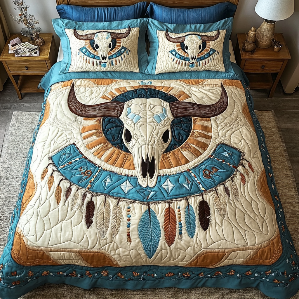 Timeless Skull 3-Piece Quilted Bedding Set NCU0DK3229 – Vantique