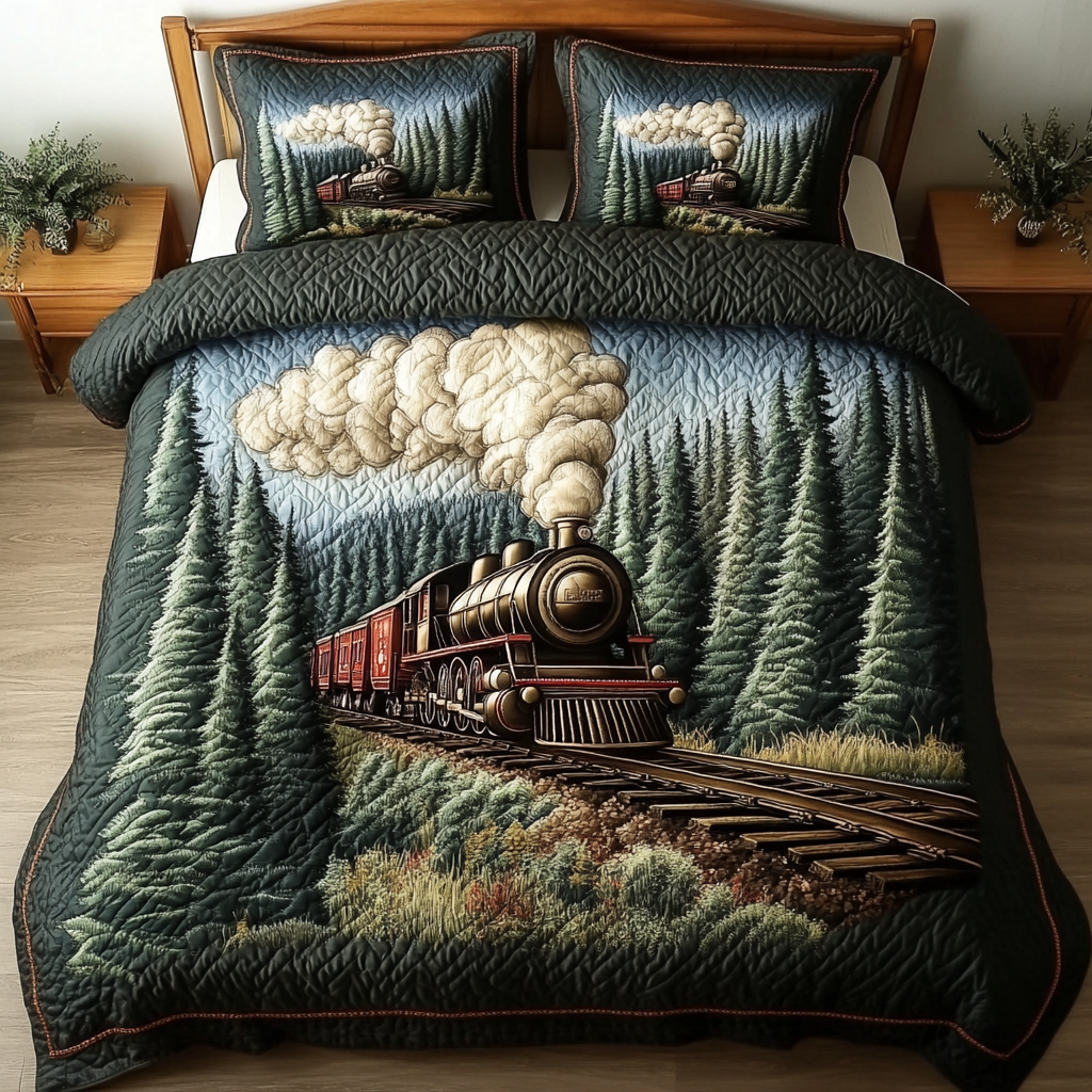 Train Ride 3-Piece Quilted Bedding Set NCU0DK7990 – Vantique