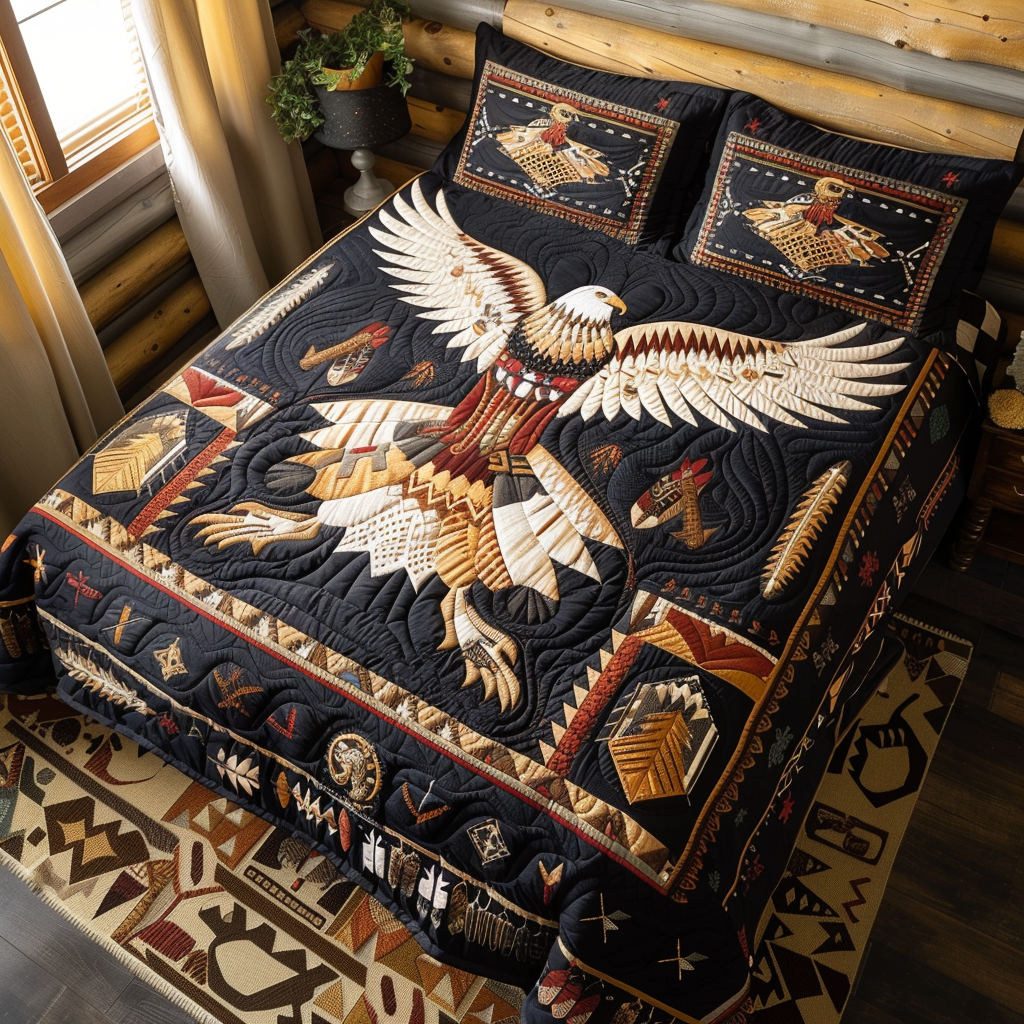 Tribal Eagle Legacy 3-Piece Quilted Bedding Set NCU0TH645 – Vantique