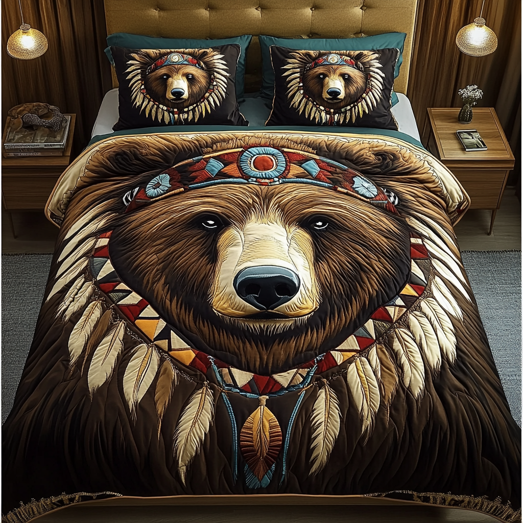 Tribal Bear 3-Piece Quilted Bedding Set NCU0VL2527 – Vantique
