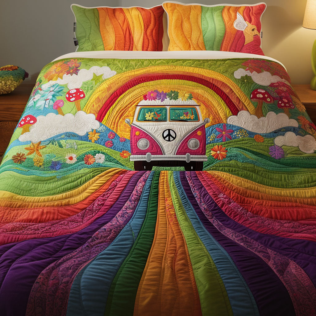 Trippy Hippie Van 3-Piece Quilted Bedding Set NCU0NT4103 – Vantique