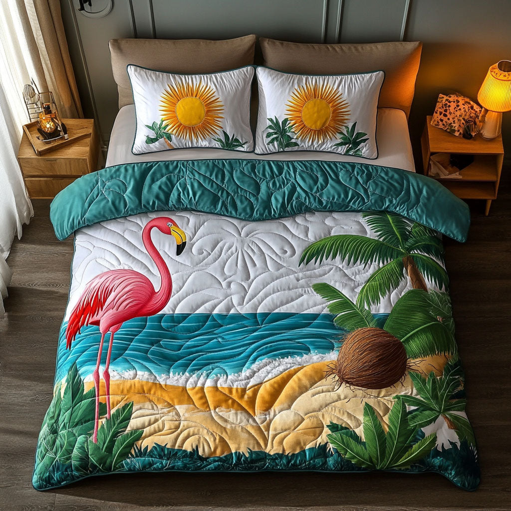 Tropical Flamingos 3-Piece Quilted Bedding Set NCU0NT5309 – Vantique