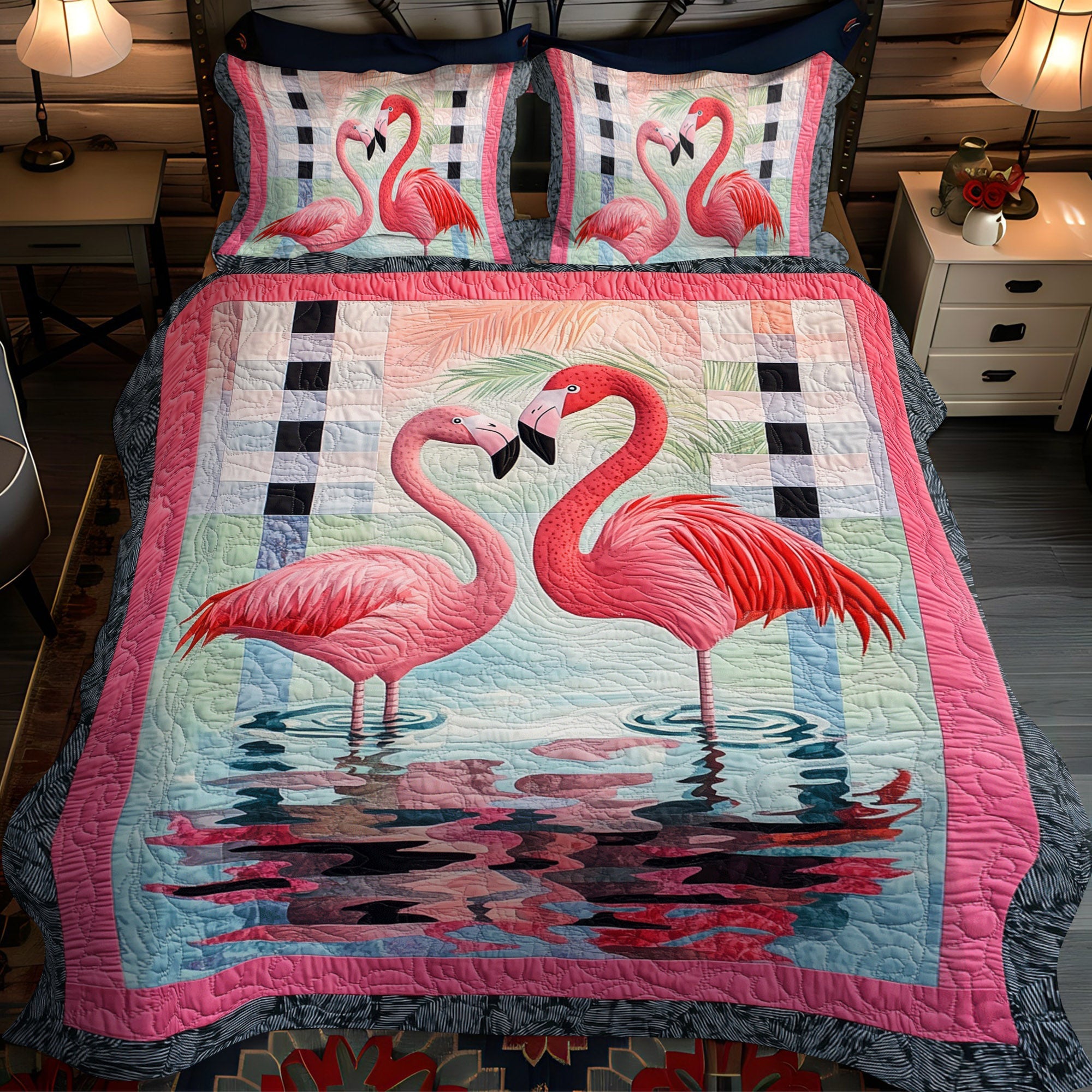 Tropical Flamingos 3-Piece Quilted Bedding Set NCU0TL875 – Vantique
