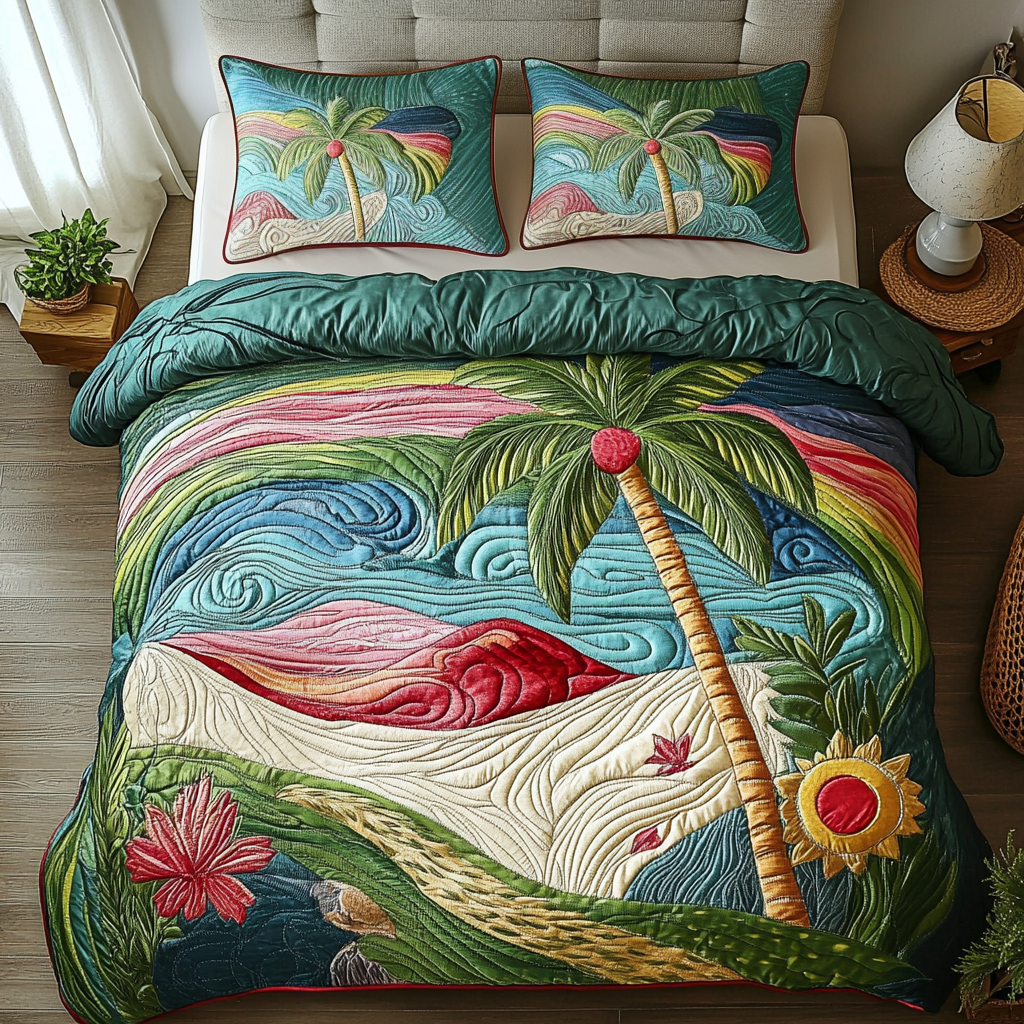 Tropical Sunset 3-Piece Quilted Bedding Set NCU0VH3871 – Vantique