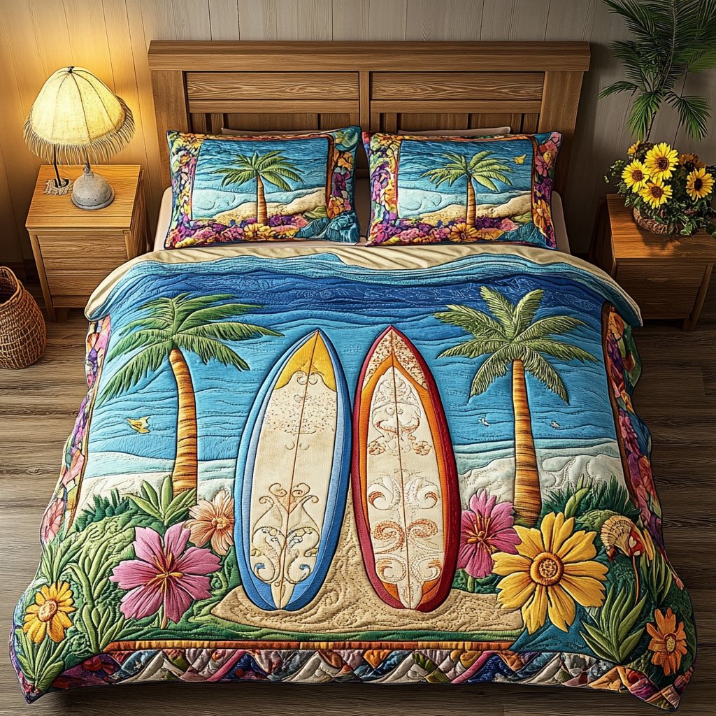 Tropical Surfer 3-Piece Quilted Bedding Set NCU0VL1840 – Vantique
