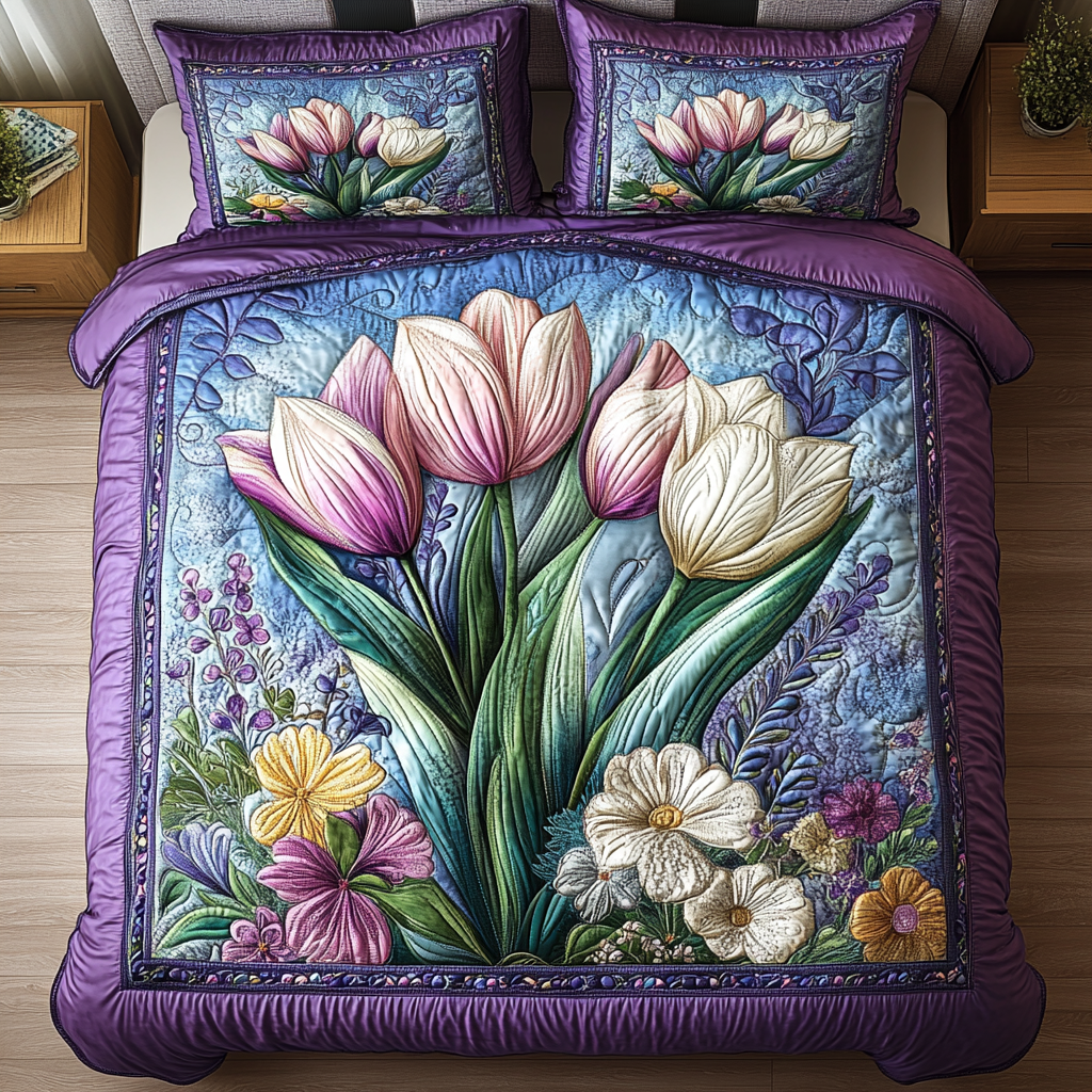 Tulip Bliss 3-Piece Quilted Bedding Set NCU0VH3289 – Vantique