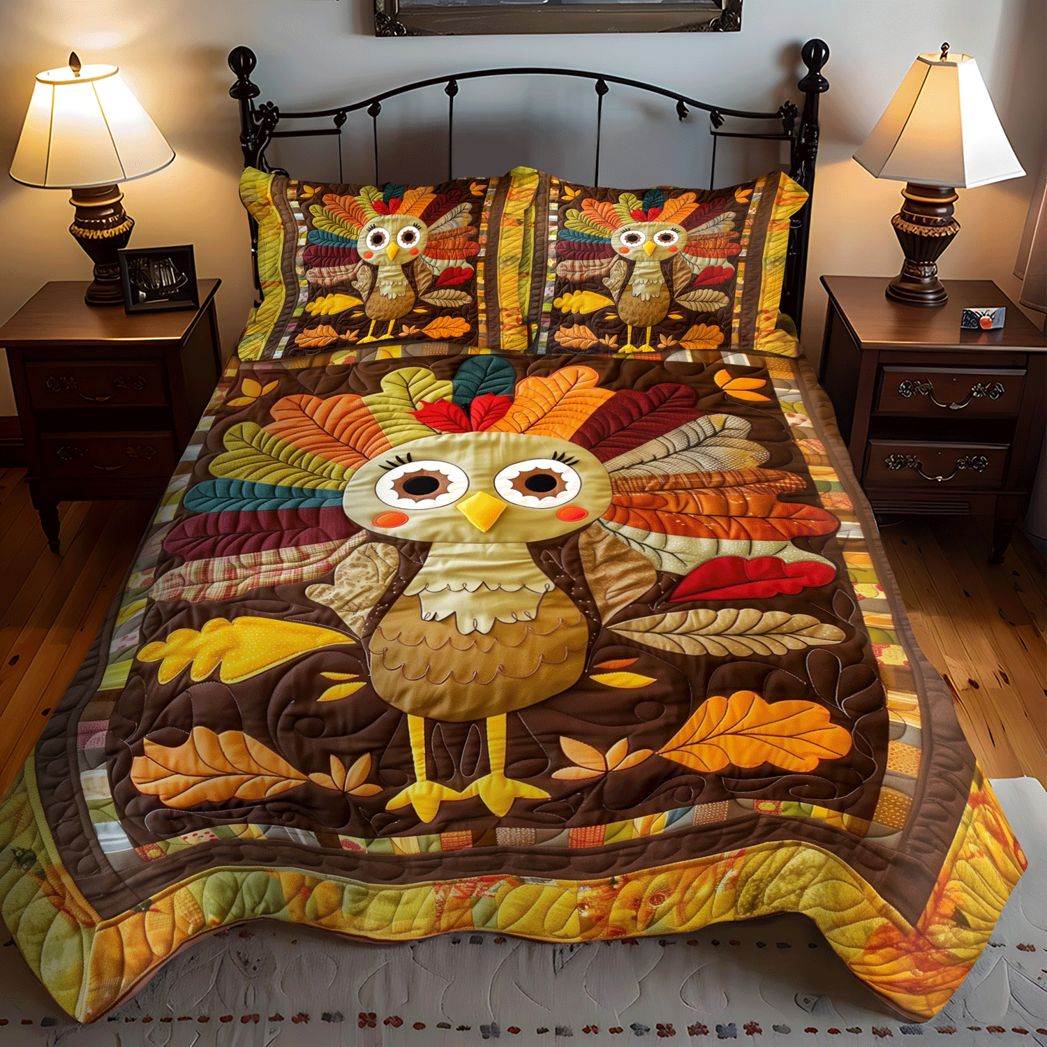 Turkey Cheer 3-Piece Quilted Bedding Set NCU0TH1098 – Vantique