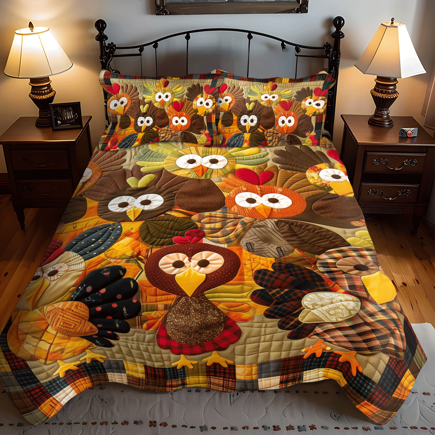 Turkey Family 3-Piece Quilted Bedding Set NCU0TH1105 – Vantique