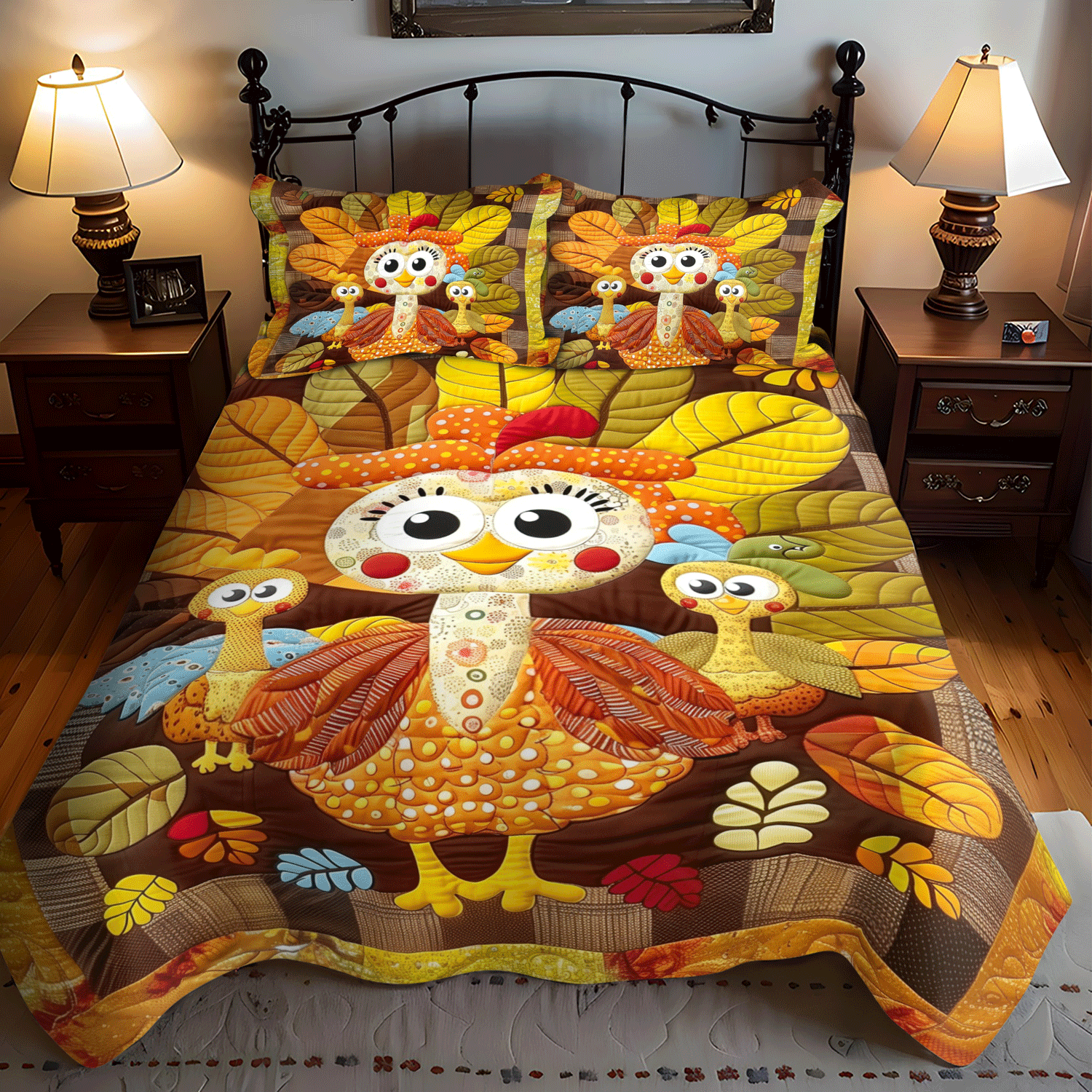 Turkey Playtime 3-Piece Quilted Bedding Set NCU0TH1097 – Vantique