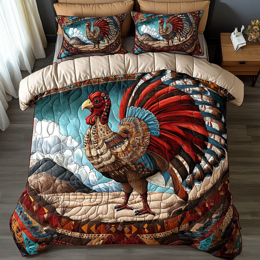Turkeys Nature 3-Piece Quilted Bedding Set NCU0DK7859 – Vantique