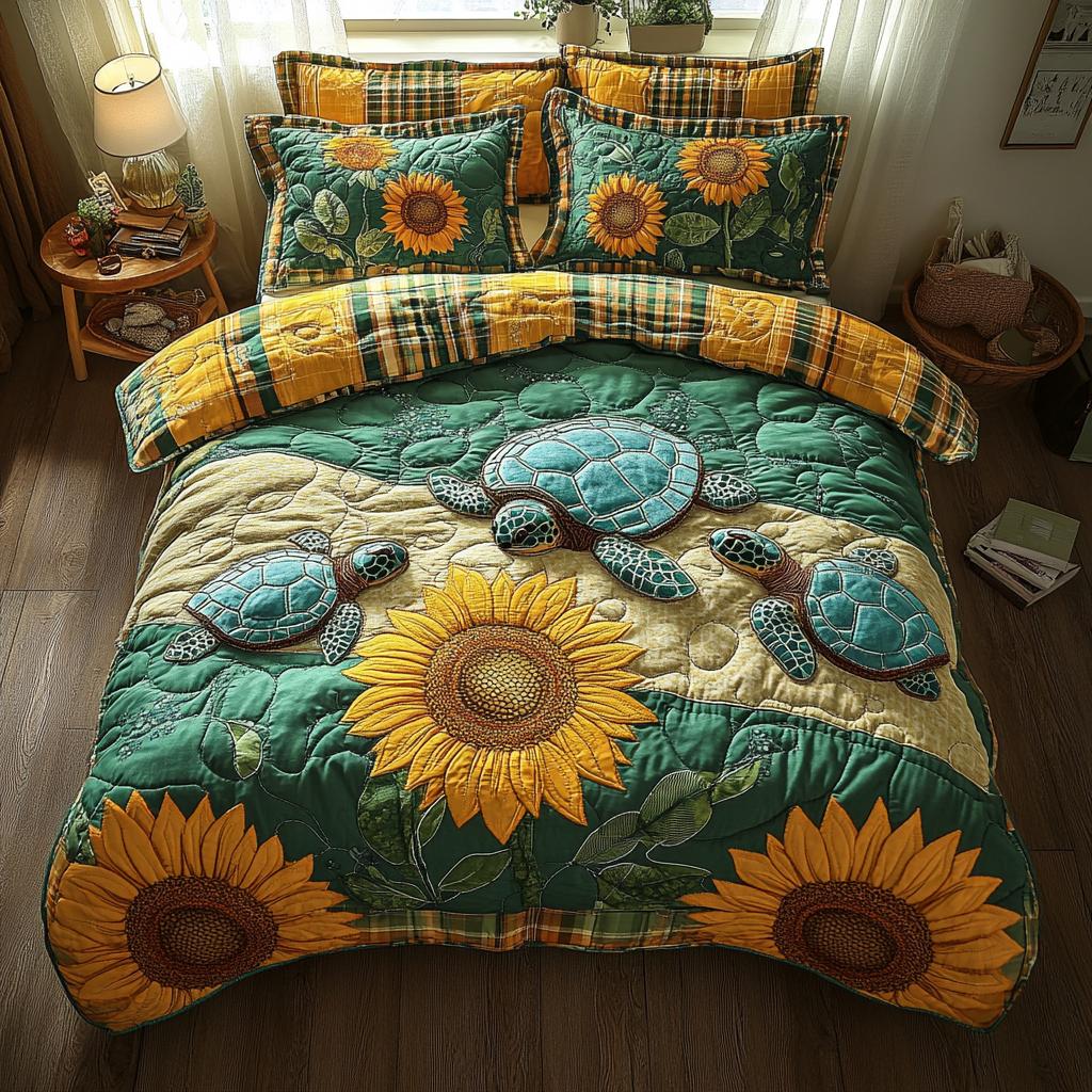 Turtle Symphony 3-Piece Quilted Bedding Set NCU0DV3519 – Vantique