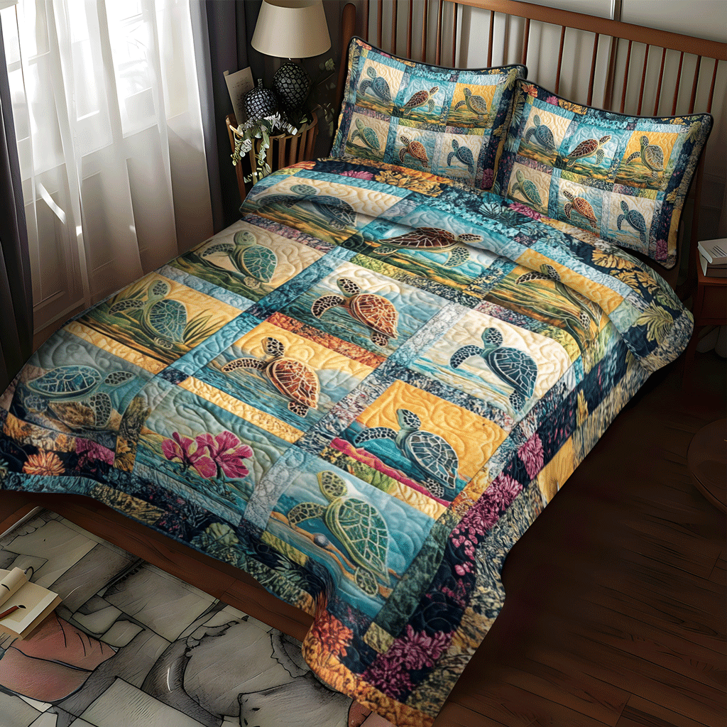 Turtle Tide 3-Piece Quilted Bedding Set NCU0TL1474 – Vantique
