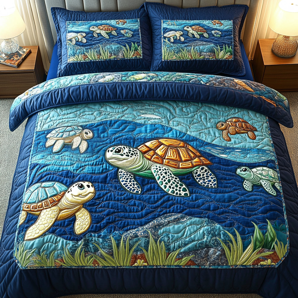Turtle Tides 3-Piece Quilted Bedding Set NCU0VH3118 – Vantique