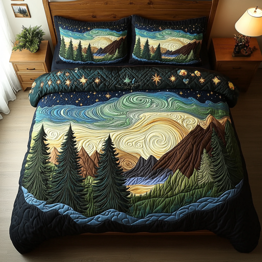 Twilight Pines 3-Piece Quilted Bedding Set NCU0DK8745 – Vantique