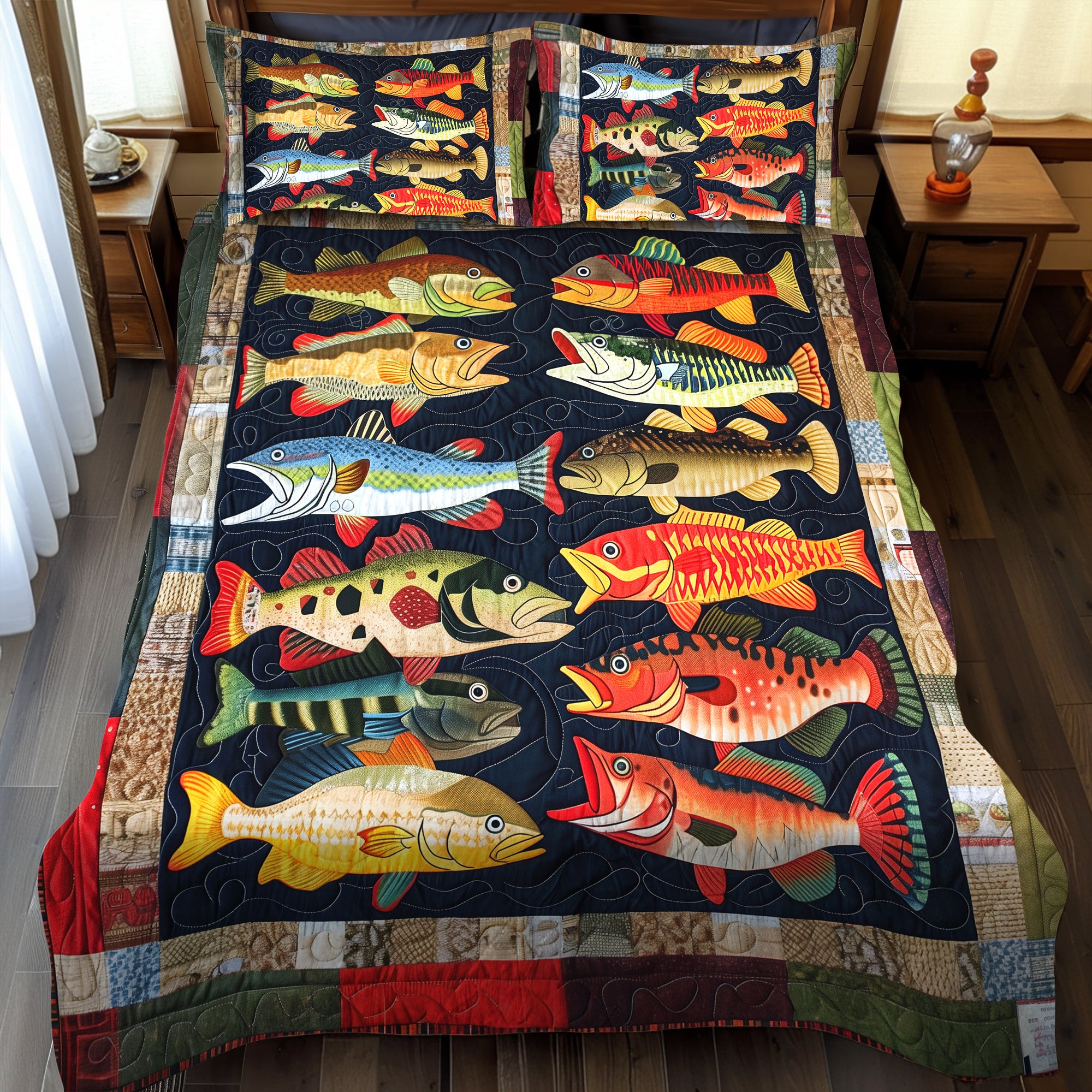 Vibrant Trout 3-Piece Quilted Bedding Set NCU0TH939 – Vantique