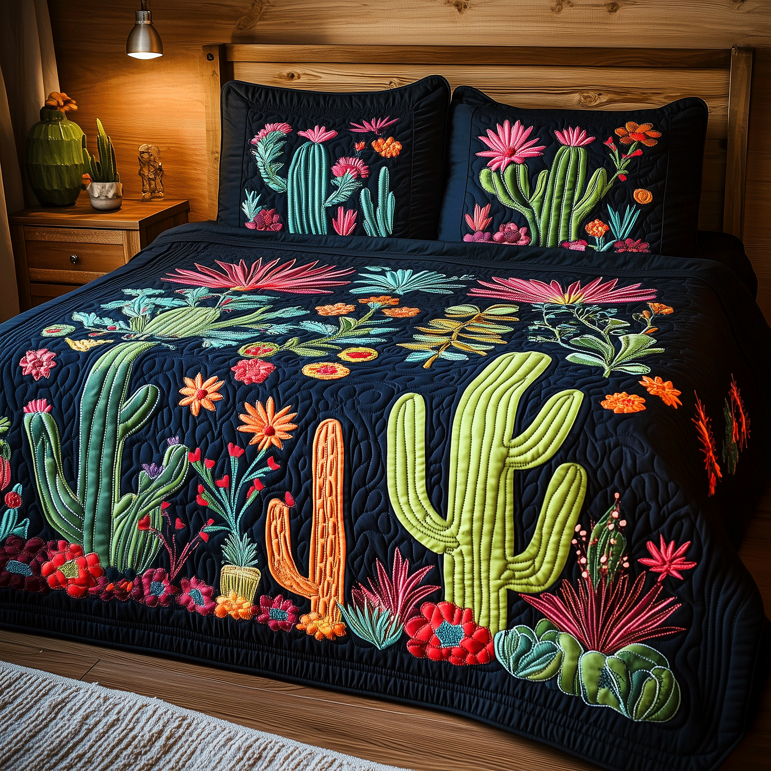 Vibrant Cactus 3-Piece Quilted Bedding Set NCU0TH2077 – Vantique