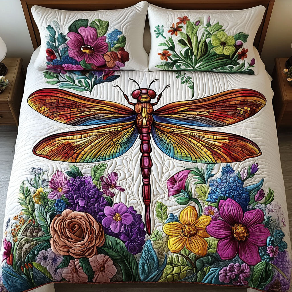 Vibrant Dragonfly 3-Piece Quilted Bedding Set NCU0NT3121 – Vantique