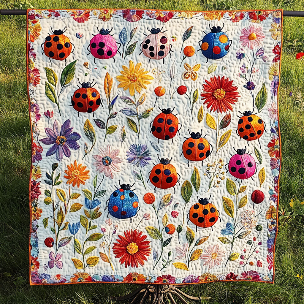 Vibrant Floral Ladybug Field Quilted Blanket NCU0NT2893 – Vantique