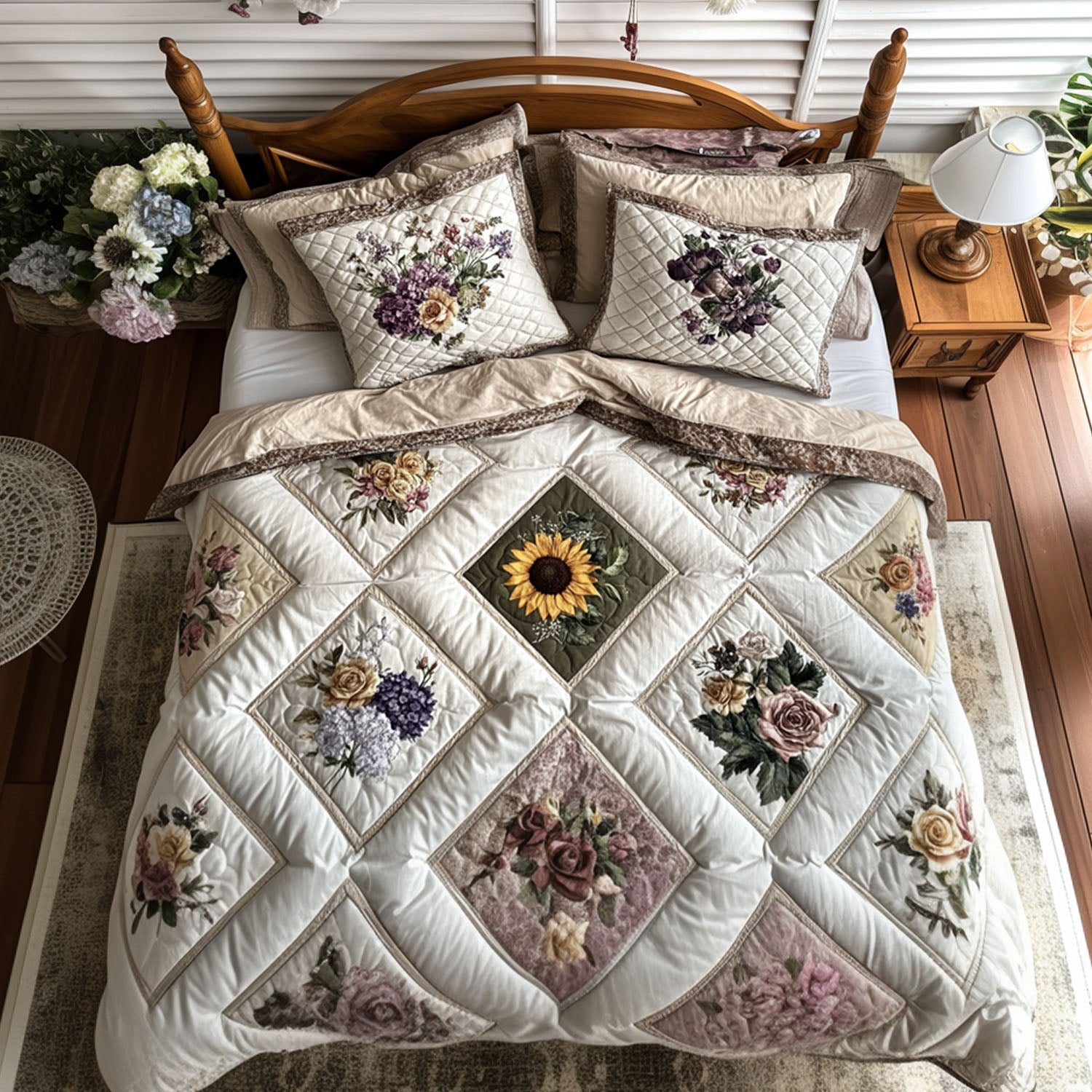 Victorian Floral Delight 3-Piece Quilted Bedding Set NCU0PT5145 – Vantique