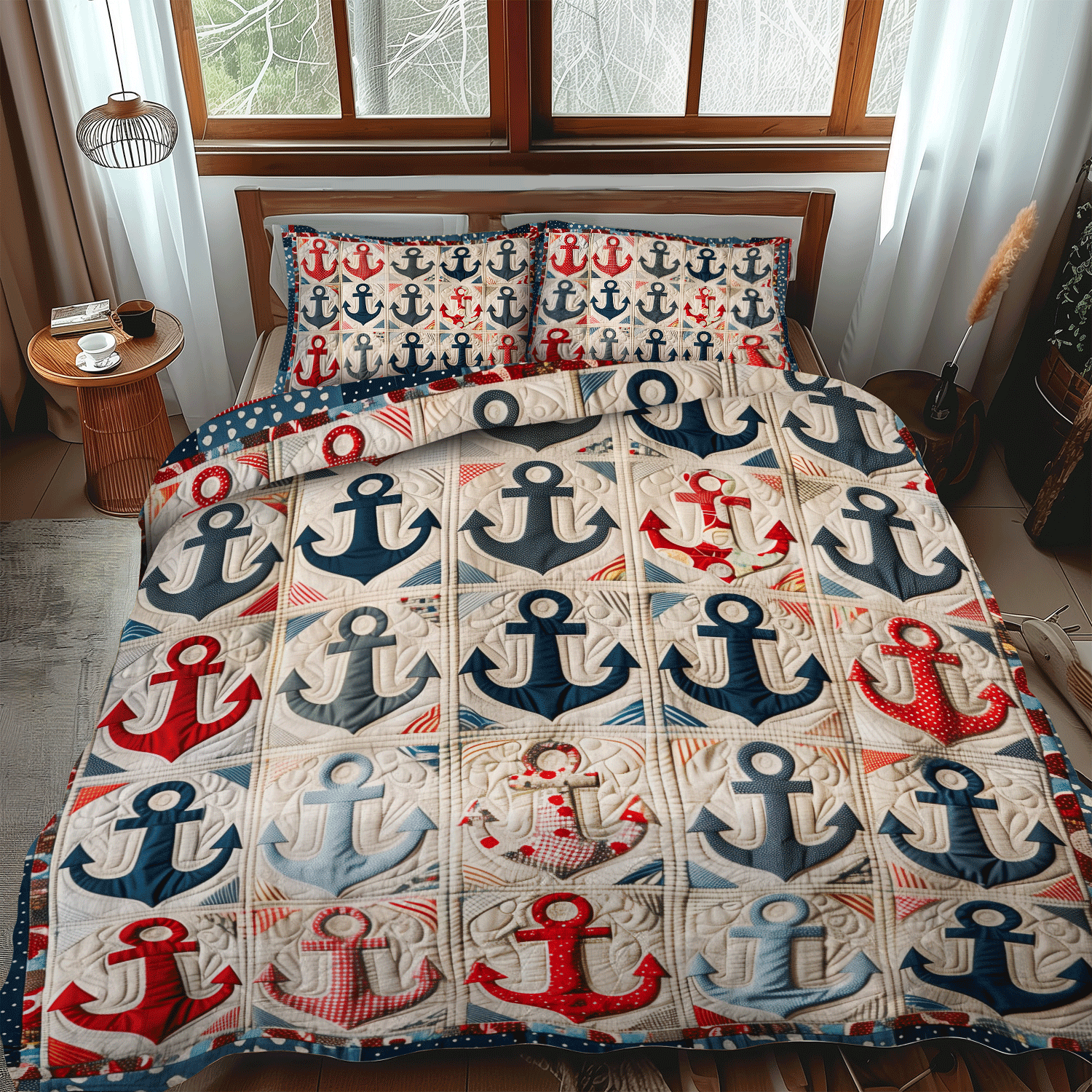 Vintage Anchors 3-Piece Quilted Bedding Set NCU0TH1218 – Vantique