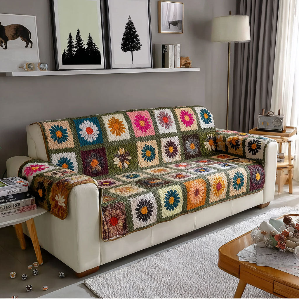 Vintage Blossom Squares Quilted Sofa Cover NCU0TV532 – Vantique