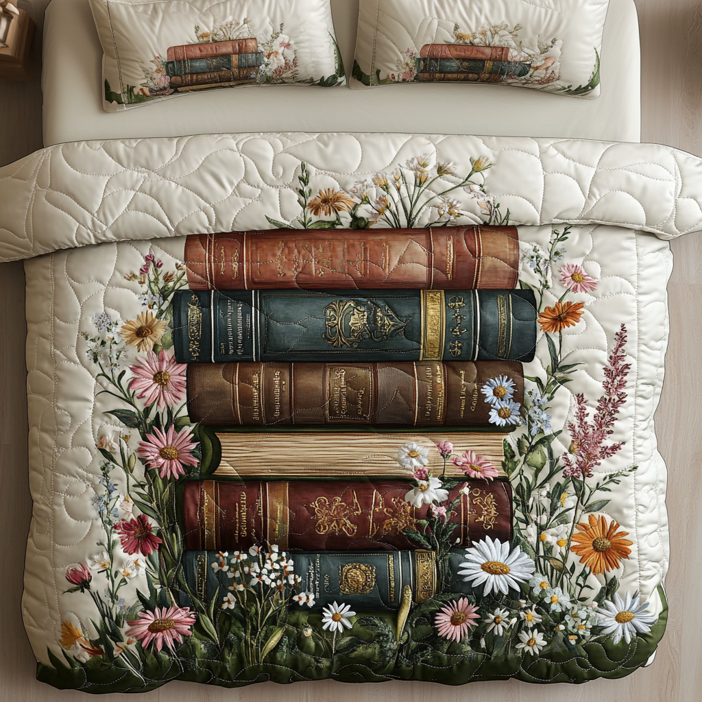 Vintage Book 3-Piece Quilted Bedding Set NCU0VH5323 – Vantique