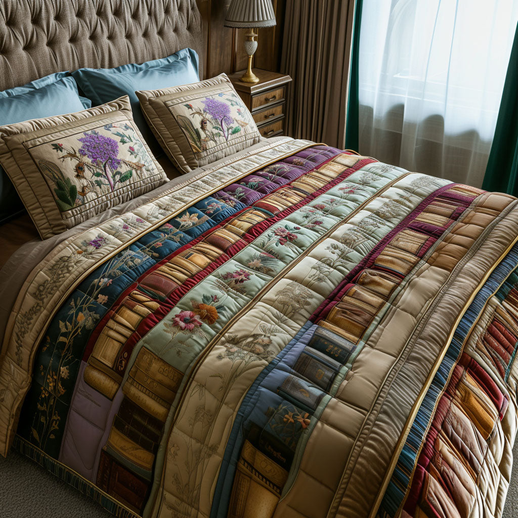 Vintage Book Bliss 3-Piece Quilted Bedding Set NCU0PT6054 – Vantique