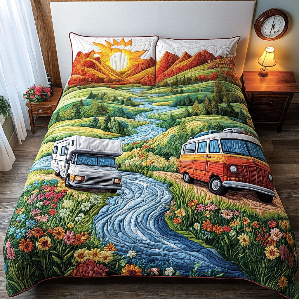 Vintage Caravan Quest 3-Piece Quilted Bedding Set NCU0PT6095 – Vantique