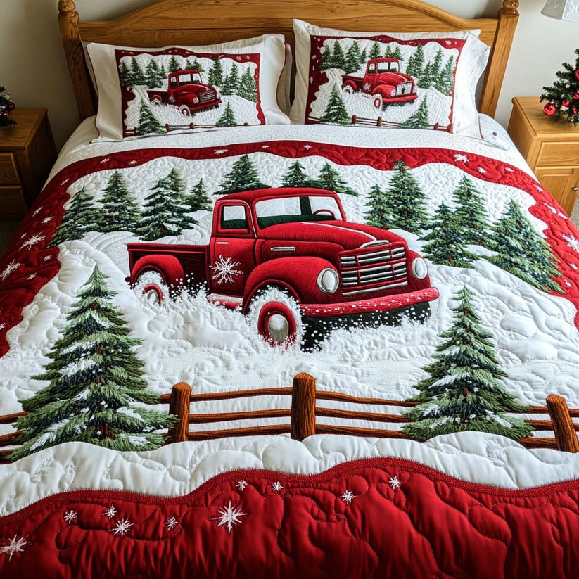 Vintage Holiday Ride 3-Piece Quilted Bedding Set NCU0NT1735 – Vantique