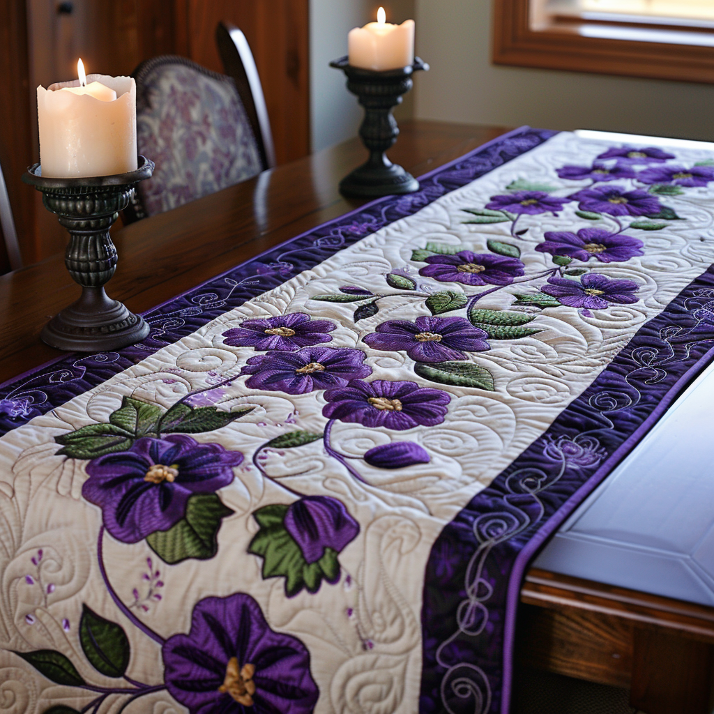 Violet Flowers Quilted Table Runner NCU0DV2127 – Vantique