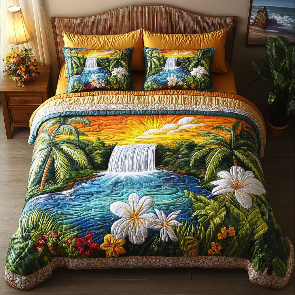 Water Eden 3-Piece Quilted Bedding Set NCU0VL2439 – Vantique
