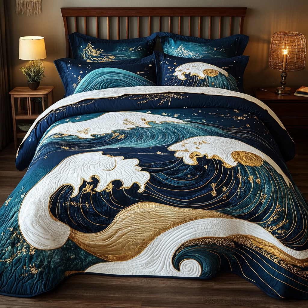 Wave Dreams 3-Piece Quilted Bedding Set NCU0VH4066 – Vantique