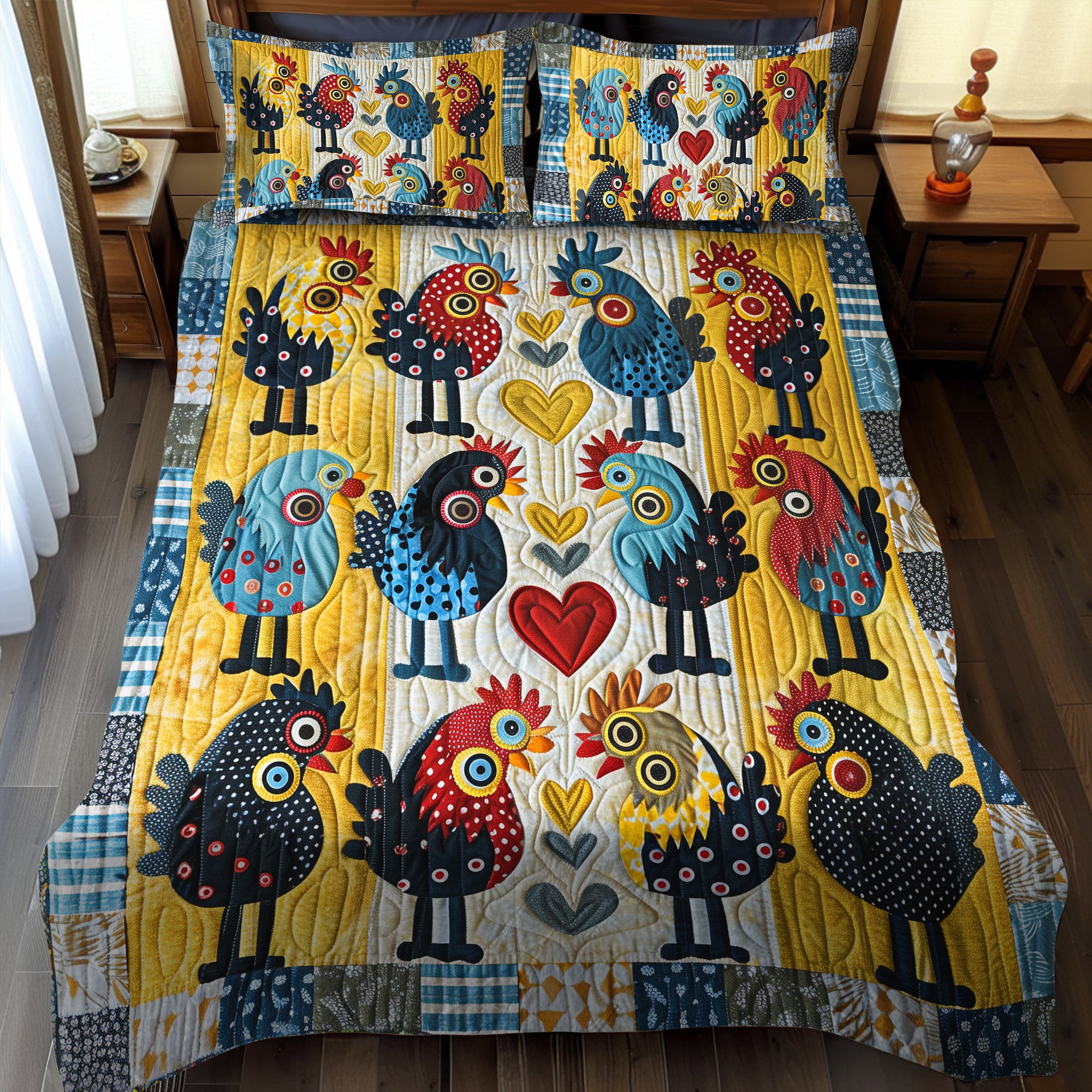 Whimsical Chicks 3-Piece Quilted Bedding Set NCU0TH852 – Vantique