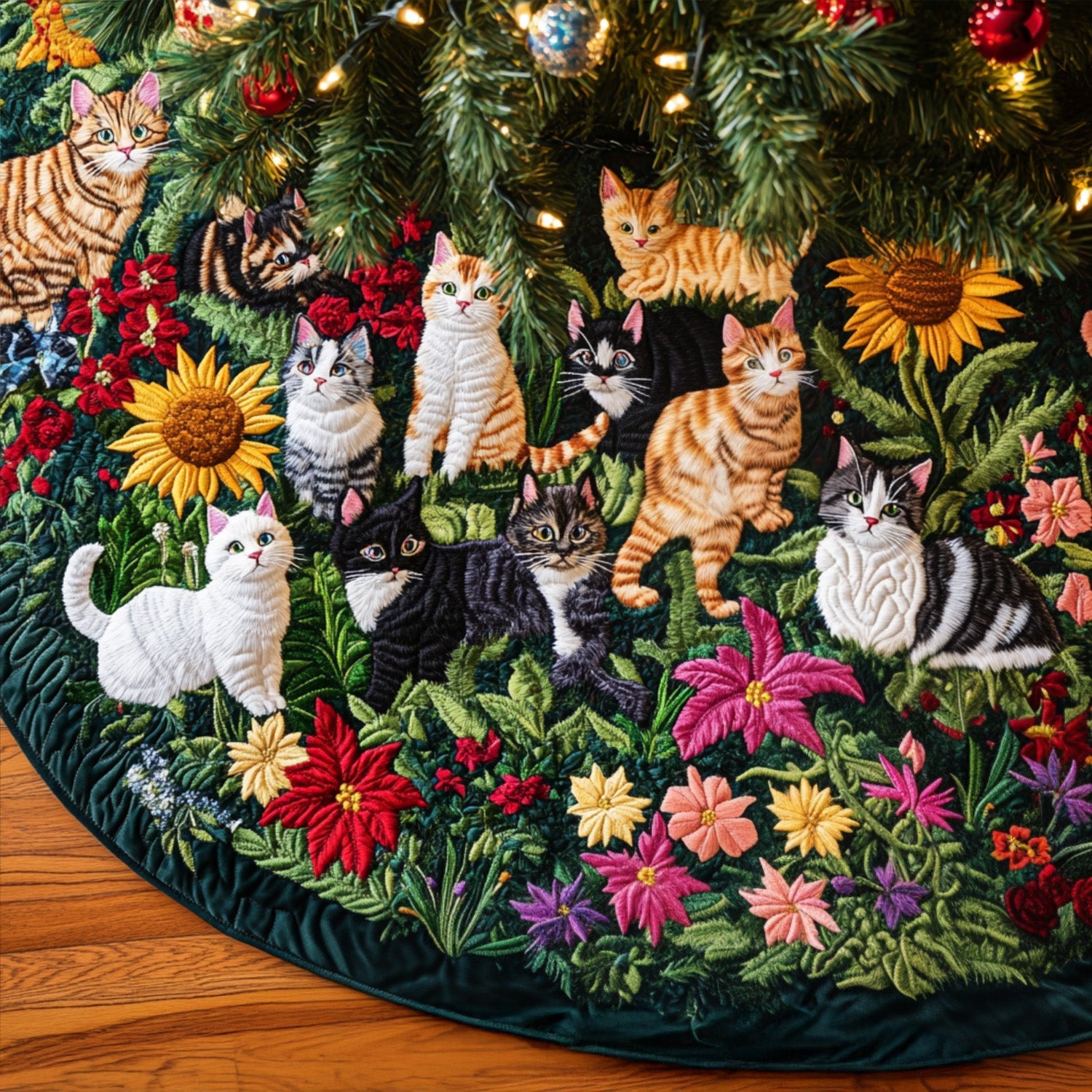 Whiskers and Wildflowers Quilted Christmas Tree Skirt NCU0PT2365 – Vantique