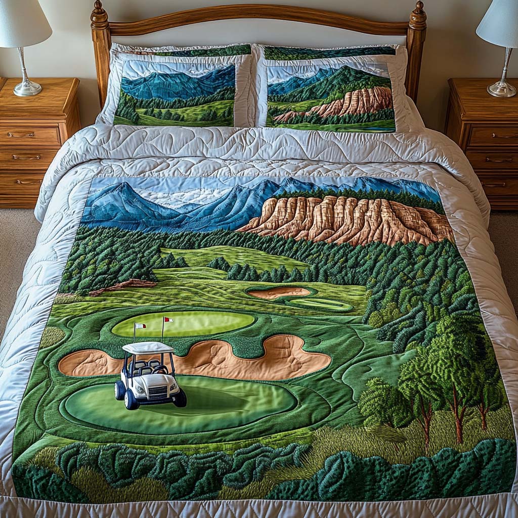 Whispering Fairway Golf Course 3-Piece Quilted Bedding Set NCU0NT7617 ...