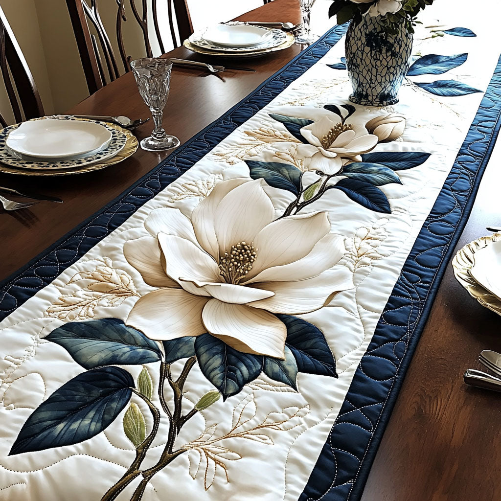 White Magnolia Bliss Quilted Table Runner NCU0PT6461 – Vantique