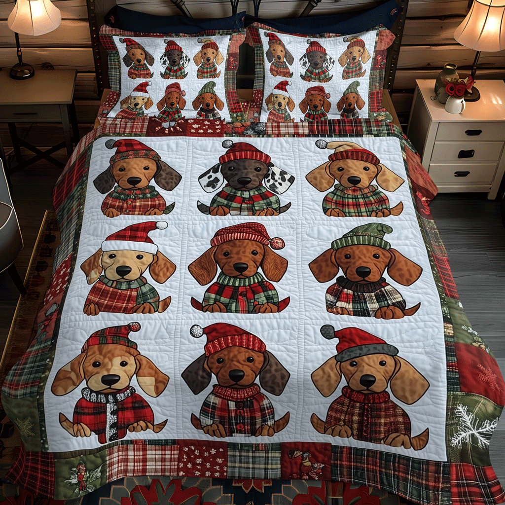 Wiener Whimsy 3-Piece Quilted Bedding Set NCU0TH1689 – Vantique