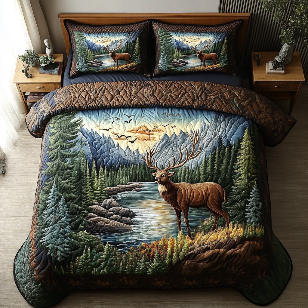 Wild Stag 3-Piece Quilted Bedding Set NCU0DK7199 – Vantique