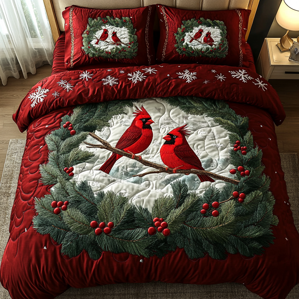 Winter Cardinal Charm 3-Piece Quilted Bedding Set NCU0DK3076 – Vantique