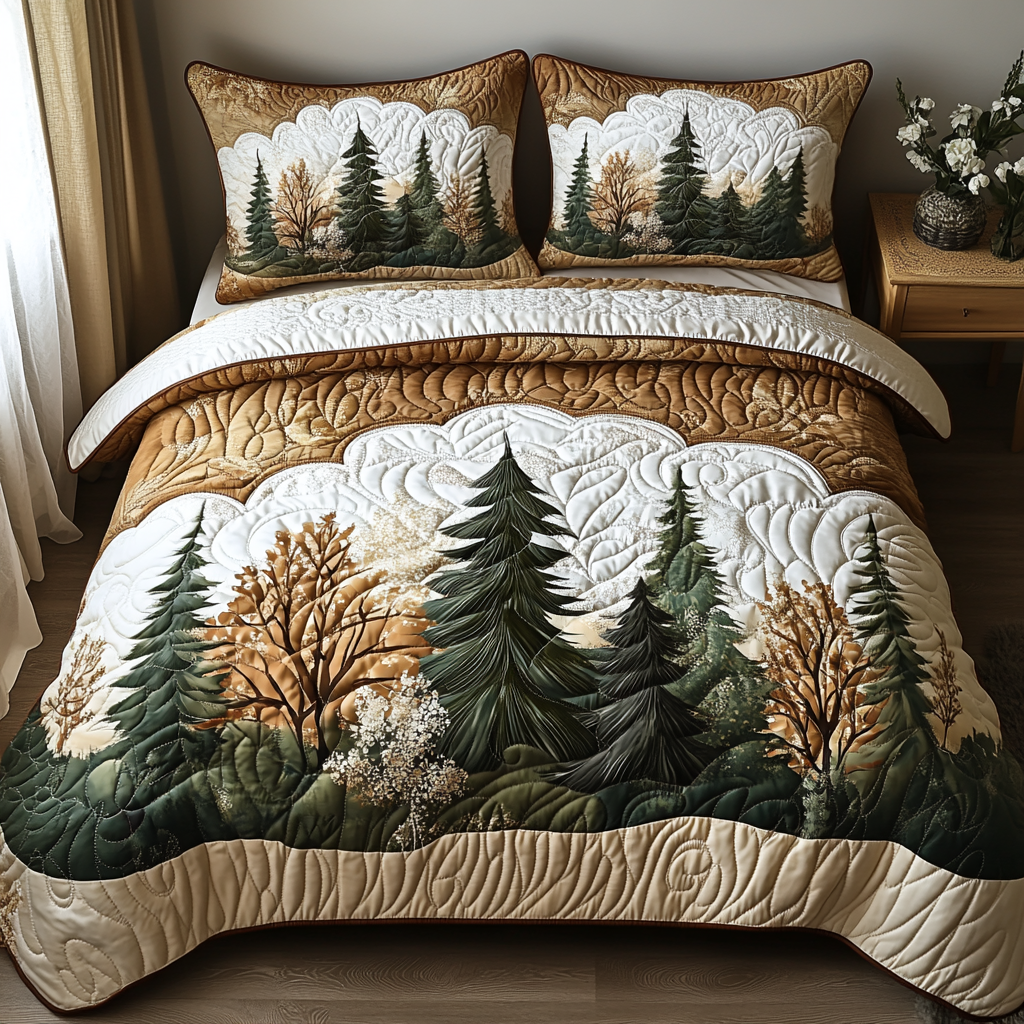 Winter Forest Magic 3-Piece Quilted Bedding Set NCU0DV5421 – Vantique