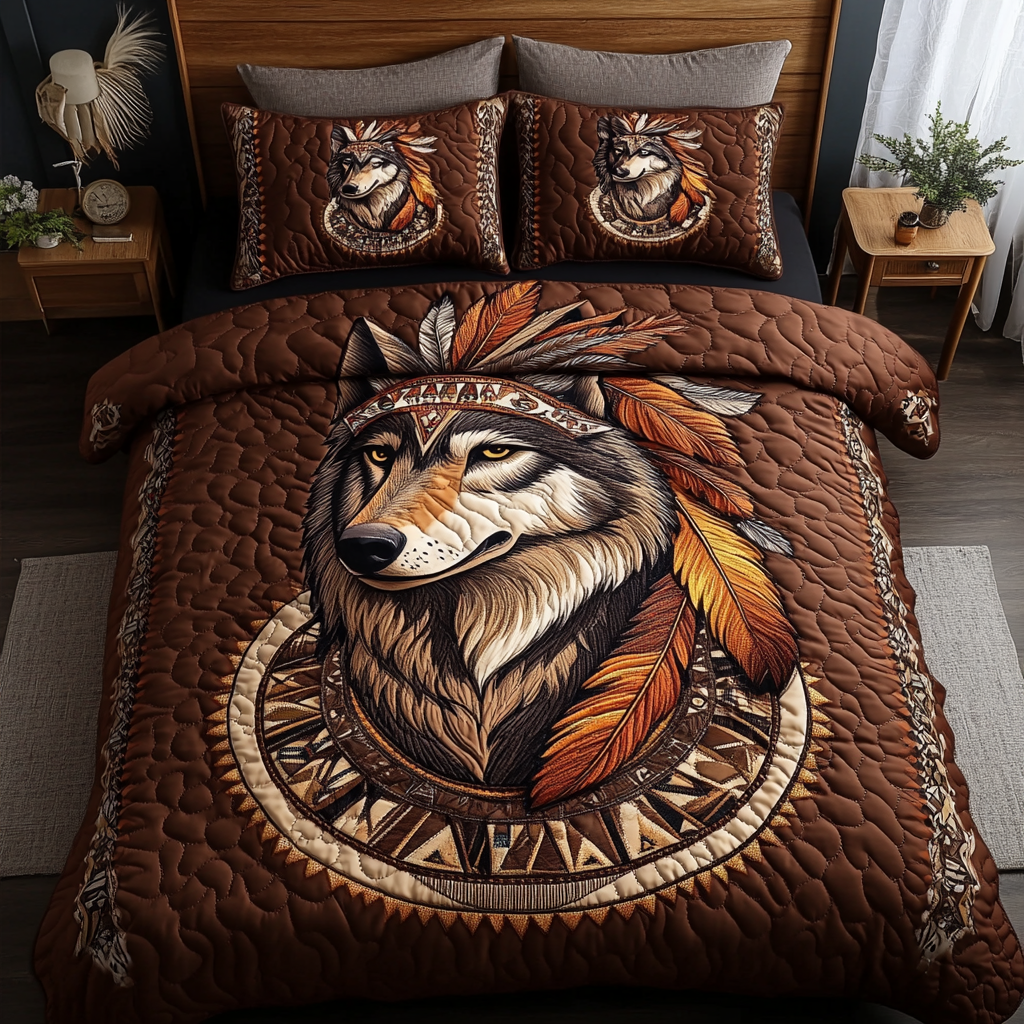 Wolf Ember 3-Piece Quilted Bedding Set NCU0DK10546 – Vantique