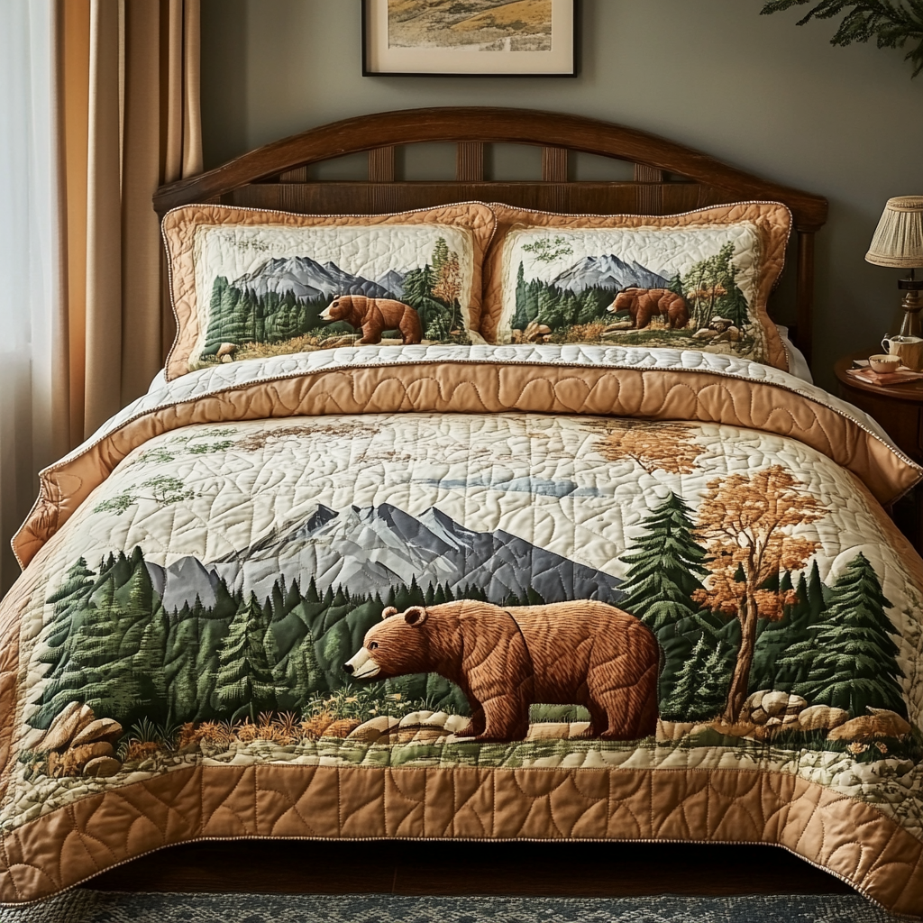 Woodland Bear 3-Piece Quilted Bedding Set NCU0VH4860 – Vantique