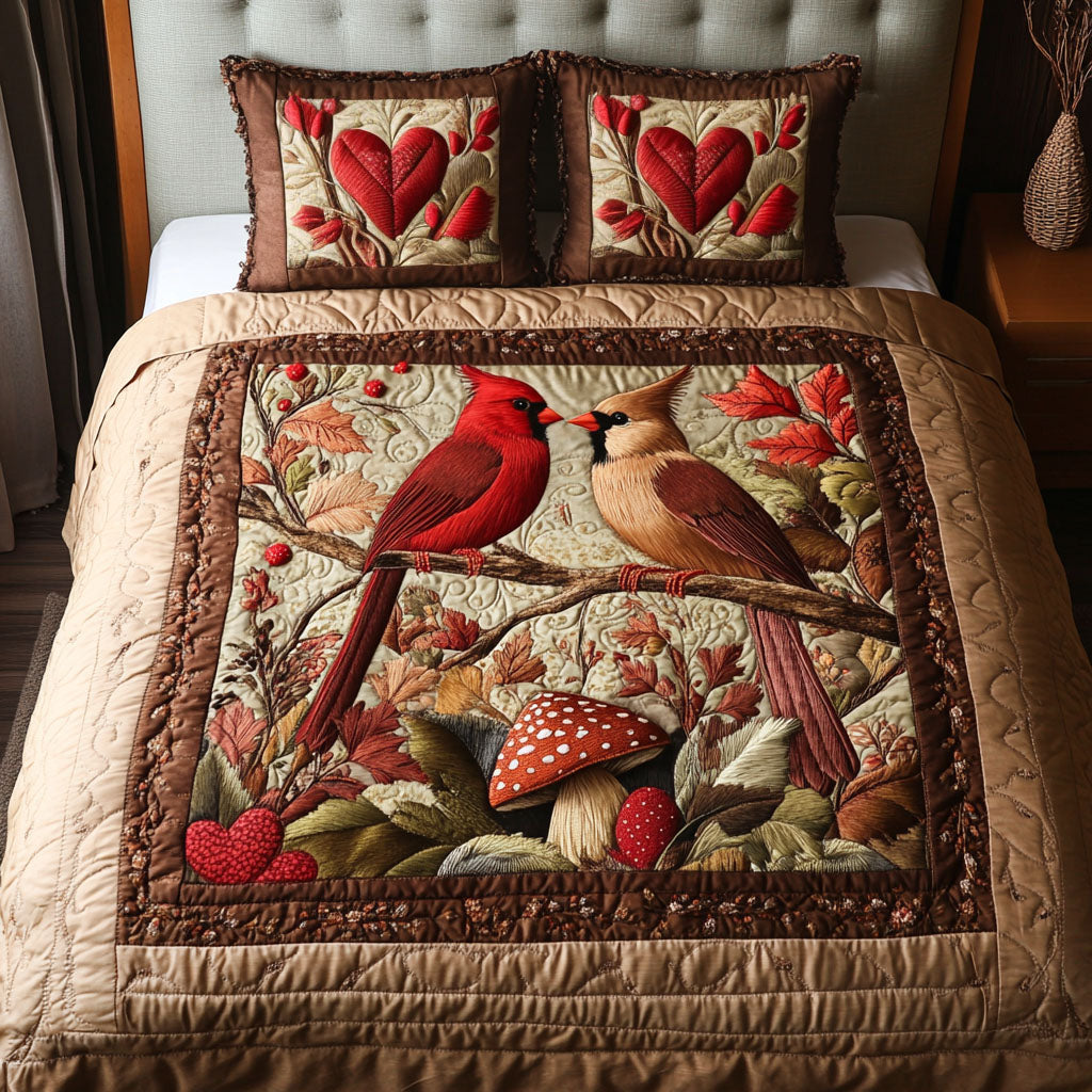 Woodland Cardinal Romance 3-Piece Quilted Bedding Set NCU0NT2913 – Vantique