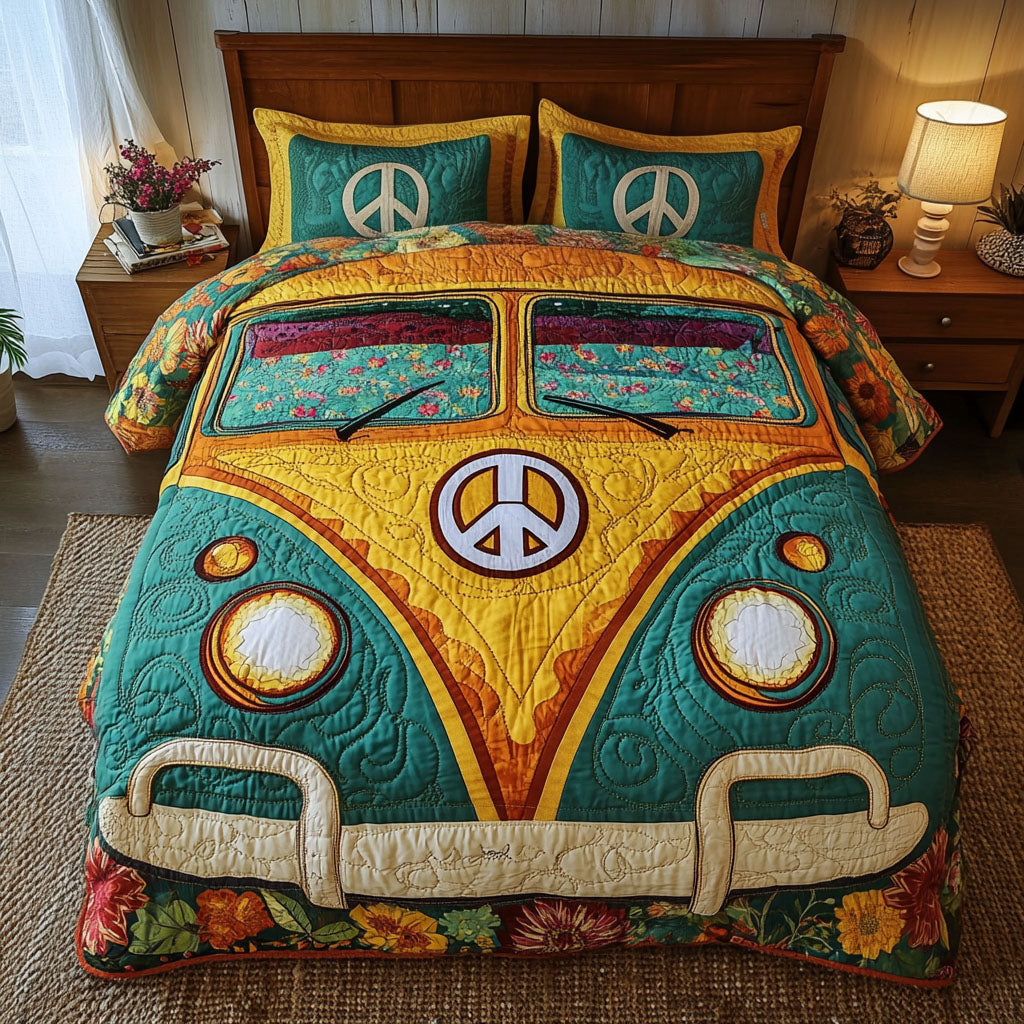 Yellow Hippie Van 3-Piece Quilted Bedding Set NCU0NT4039 – Vantique