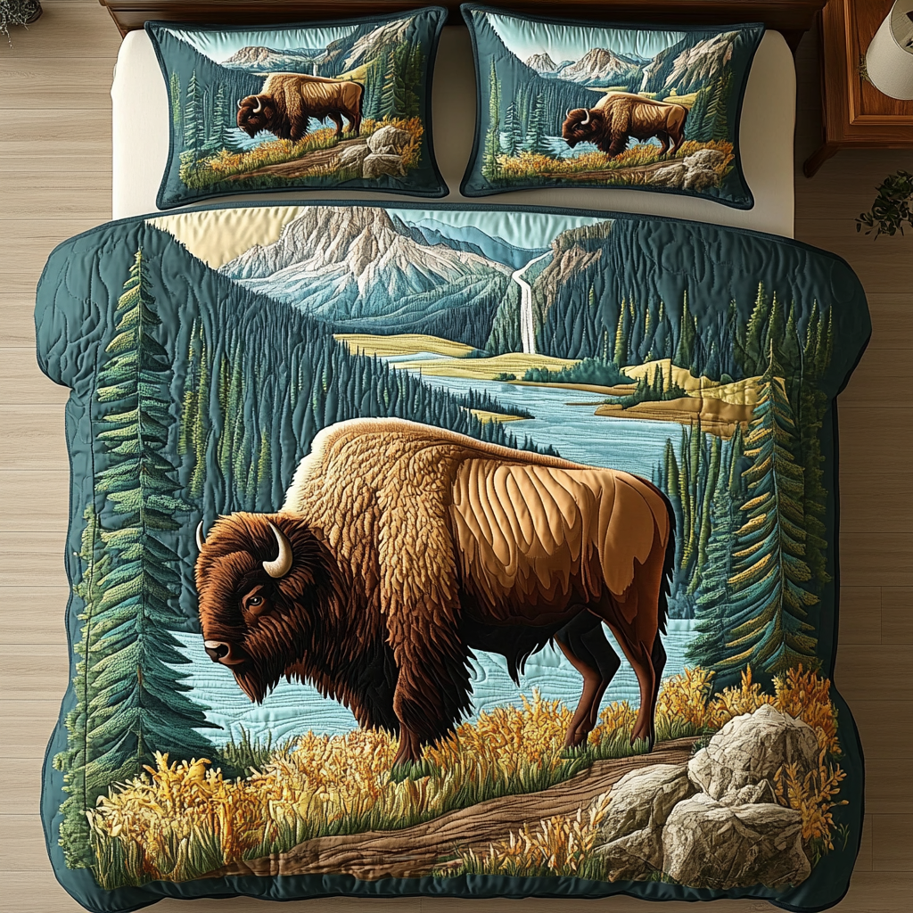 Yellowstone Bison 3-Piece Quilted Bedding Set NCU0DV5290 – Vantique