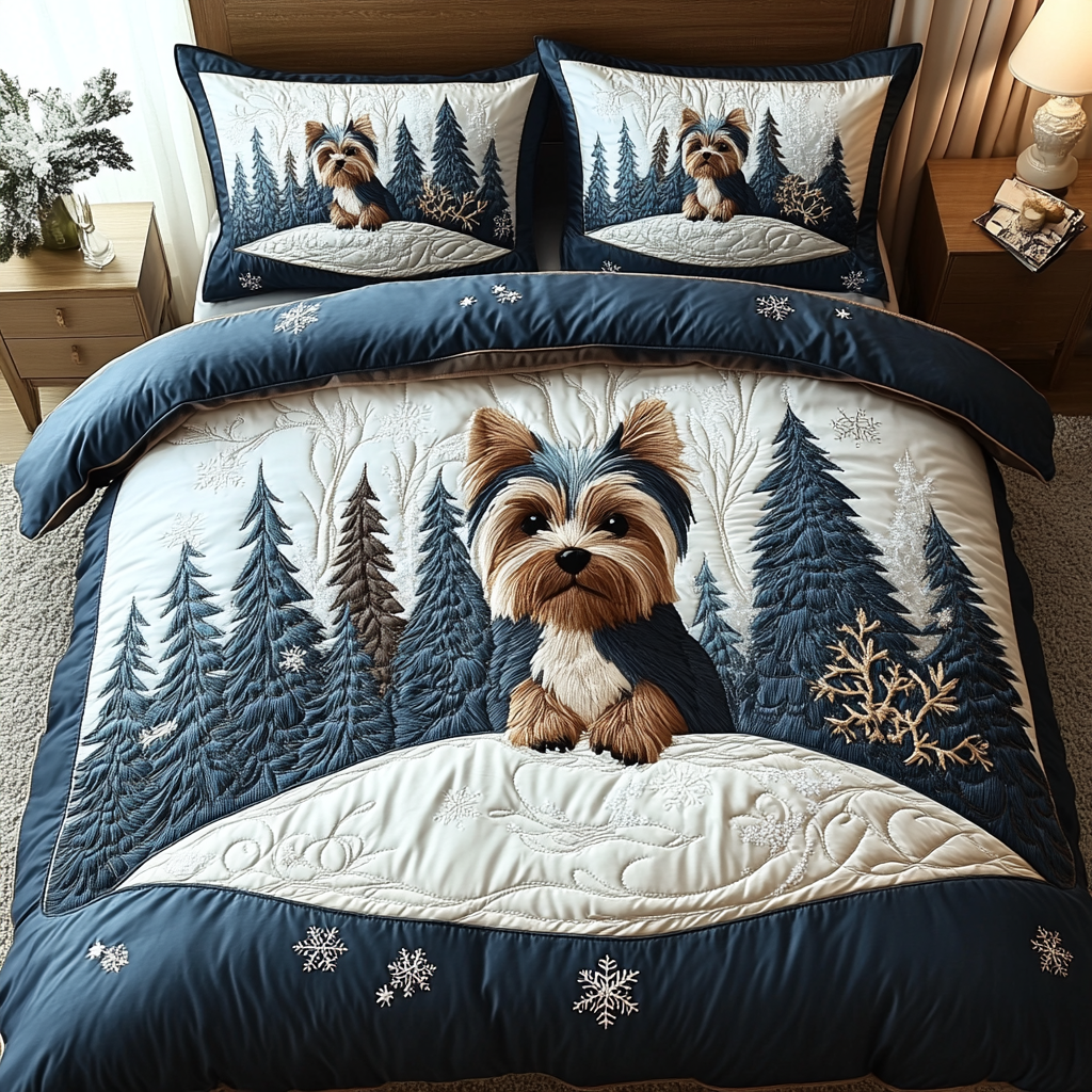 Yorkie Charm 3-Piece Quilted Bedding Set NCU0DV5607 – Vantique