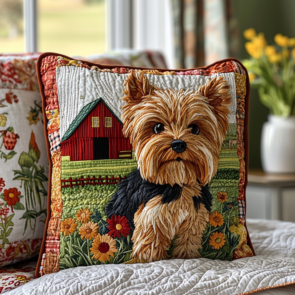 Yorkie Farm Quilted Pillow Case NCU0DV6099 – Vantique